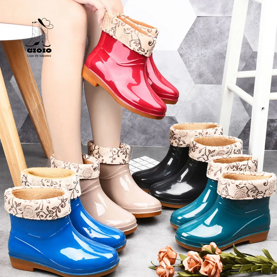 Botas-cortas-de-lluvia-para-mujer-zapatos-antideslizantes-de-goma-con ...