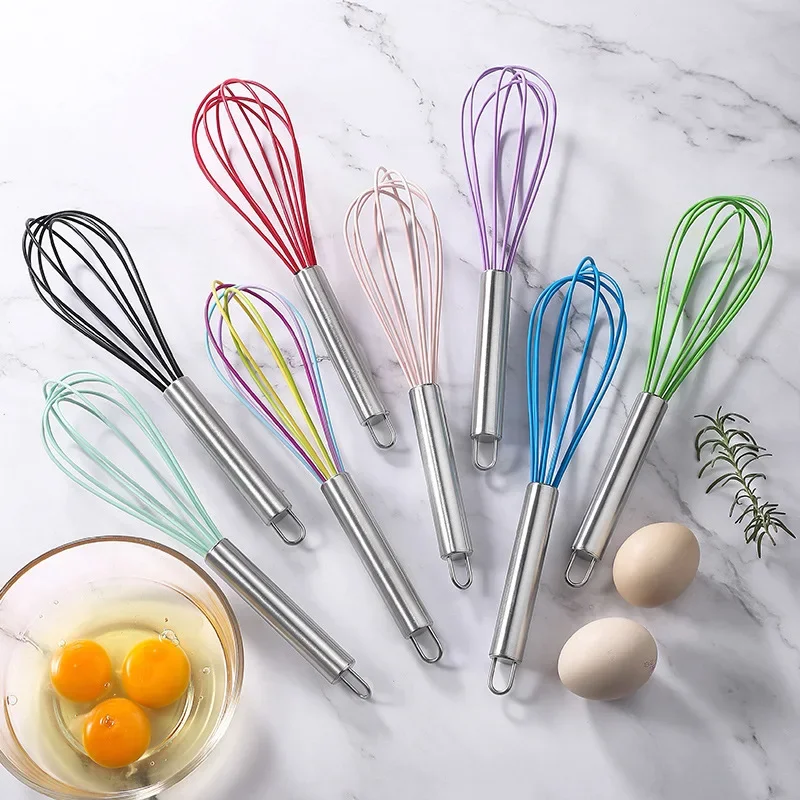 8-Inch-Stainless-Steel-Balloon-Wire-Silicone-Whisk-Manual-Egg-Beater ...