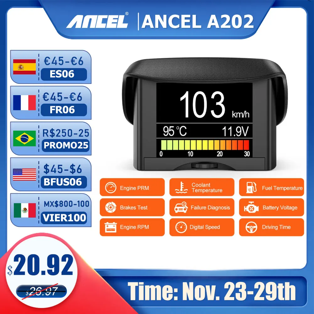ANCEL-A202-HUD-On-board-Computer-for-Car-Digital-OBD2-Computer-Meter ...
