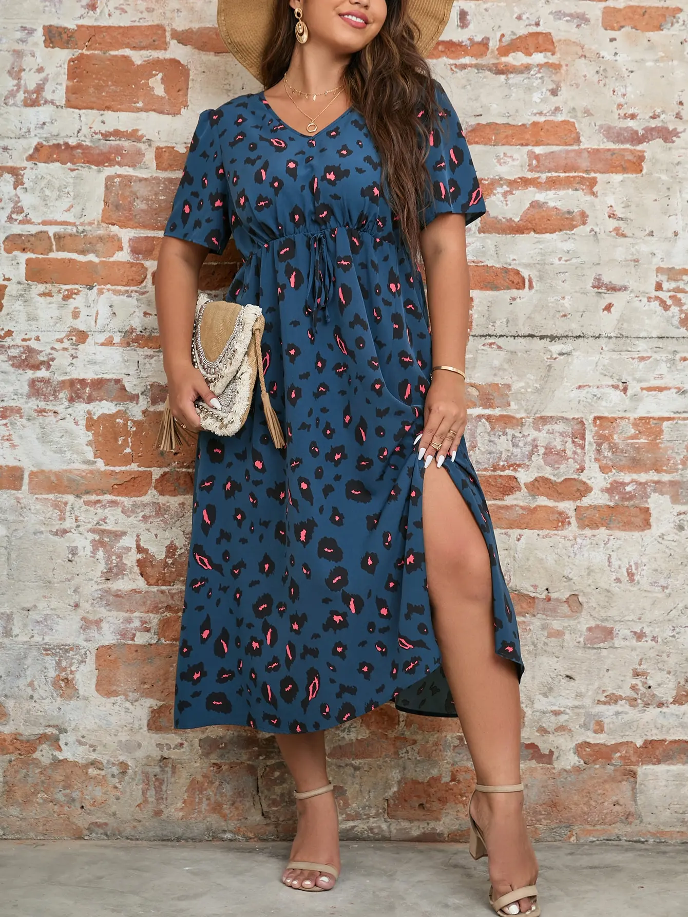 Finjani Plus Size Navy Blue Zigzag Pattern Women Evening Dresses All ...