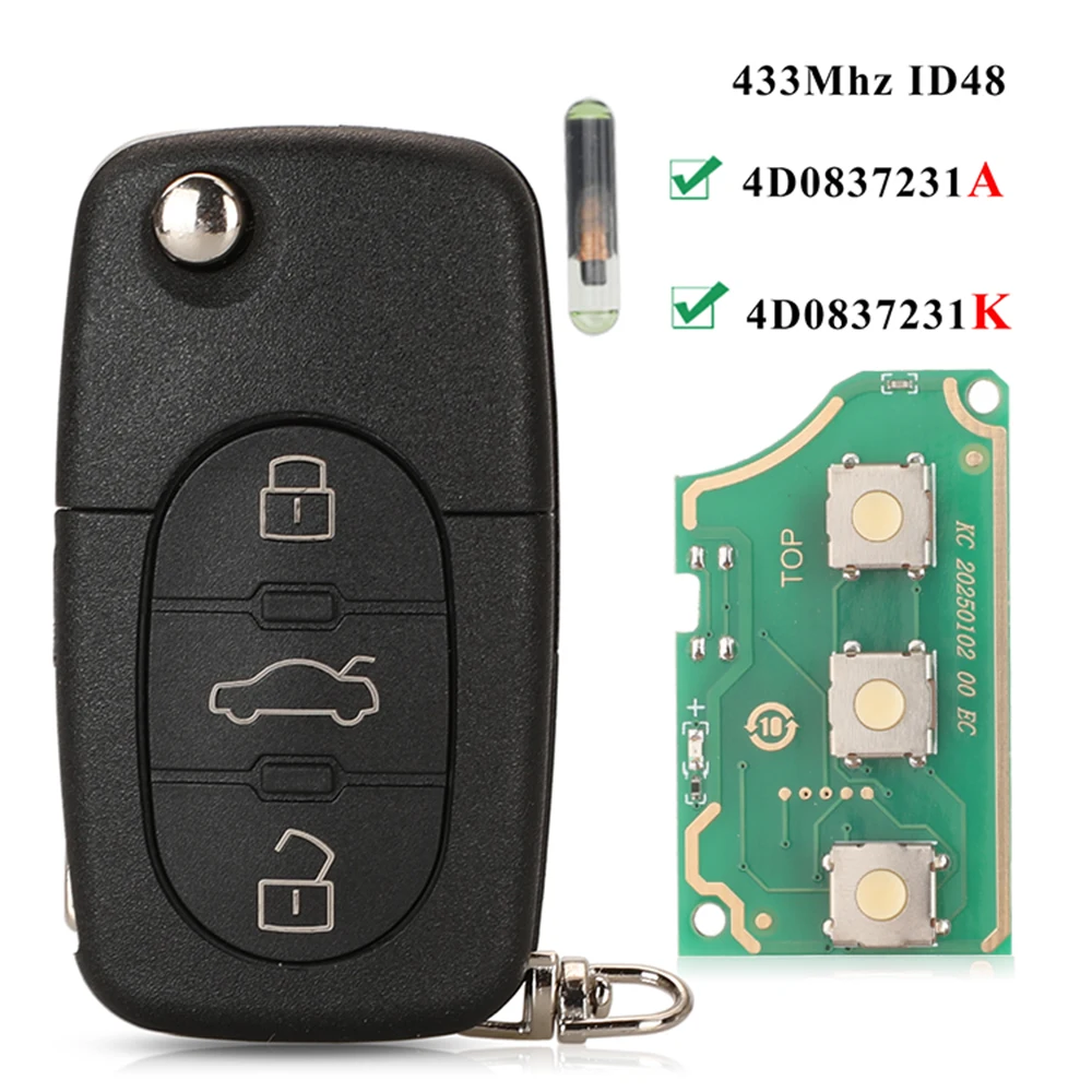 jingyuqin 4D0837231A 4D0837231K Key Fob For Audi A3 A4 A6 A8 TT RS4 ...