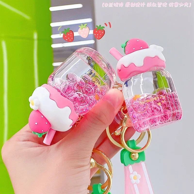 Sweet-Strawberry-Cream-Fruit-Cup-Keychain-Acrylic-Moving-Liquid ...