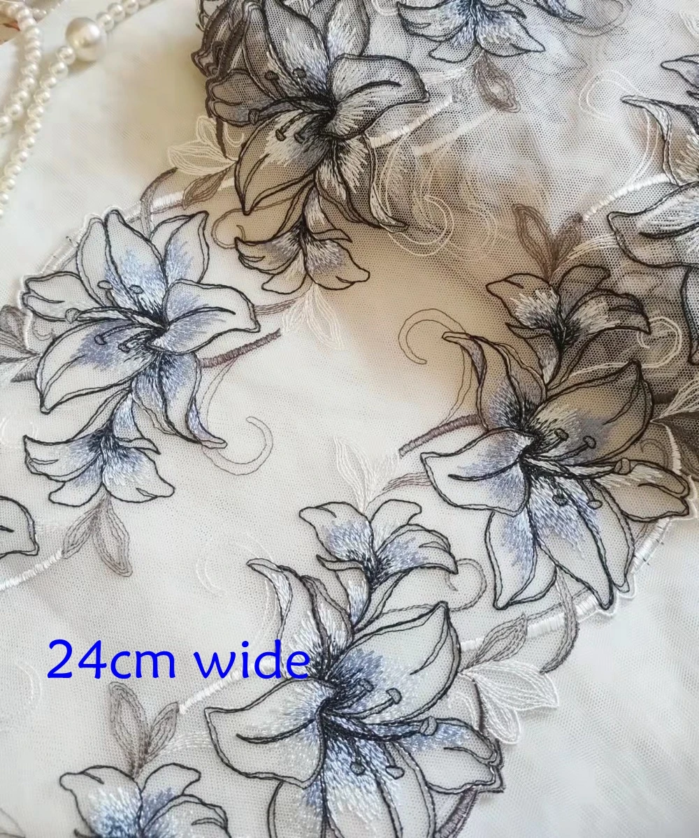 2 Colors Gorgeous Lace Trim Big Flowers Floral Embroidered Double Edged ...