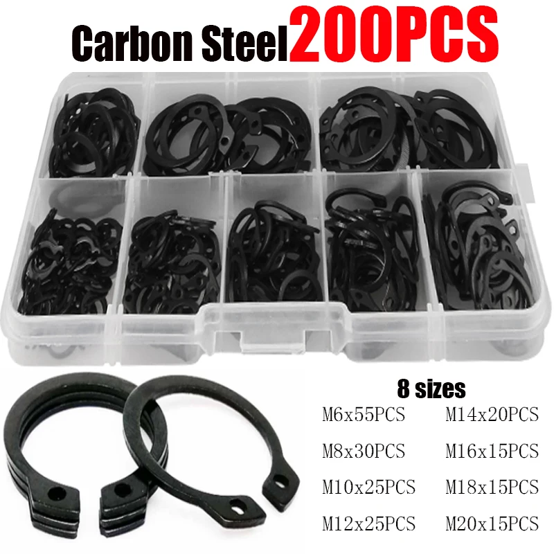 200Pcs C-clip Washers M6 M8 M10 M12 M14 M16 M18 M20 Internal External ...