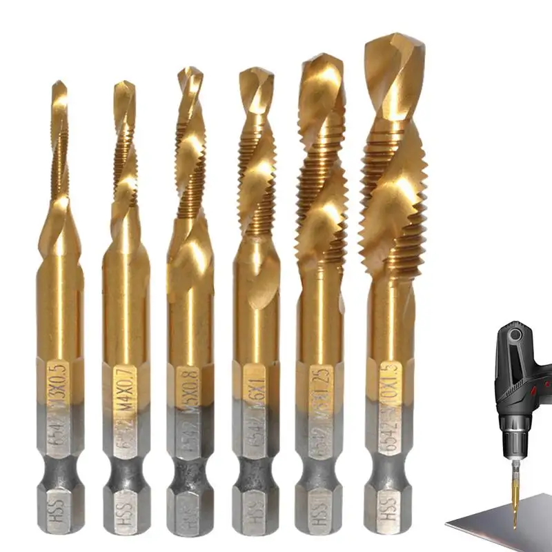 Thread-Tap-Drill-Bits-Hexagonal-Shank-High-Speed-Steel-Tap-6pcs ...