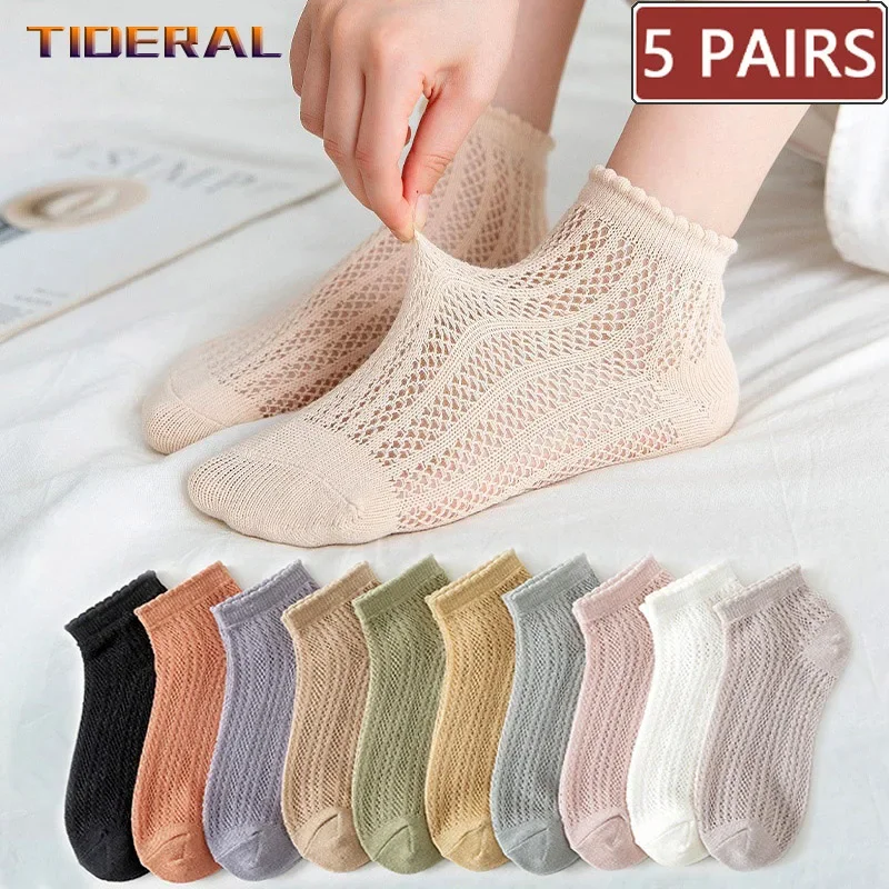 5-Pairs-Women-Cotton-Short-Socks-Summer-Thin-Mesh-Low-Cut-Soft ...