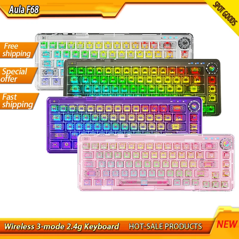 Aula-F68-Wireless-3-mode-2-4g-Bluetooth-Custom-Mechanical-Keyboard ...