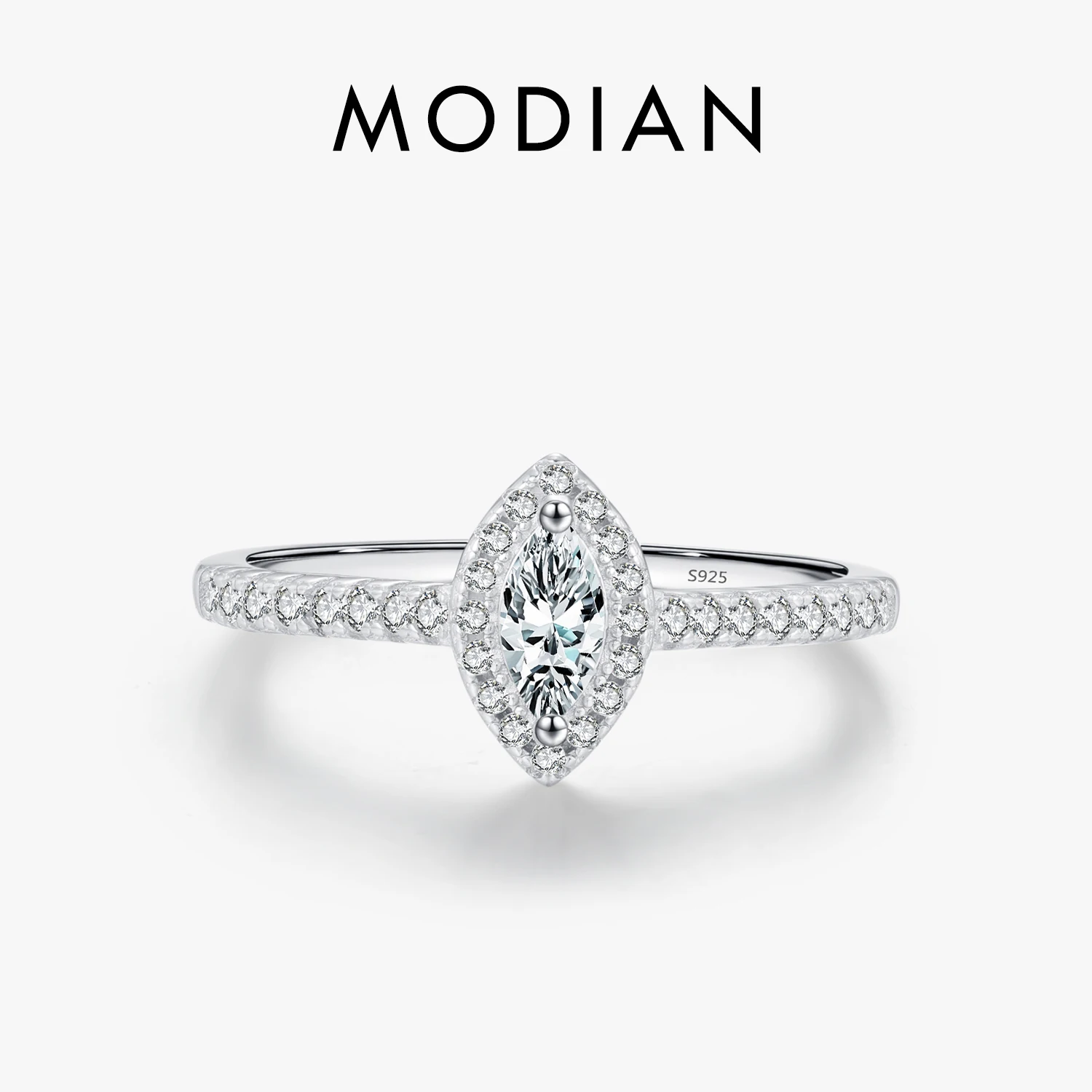 MODIAN-Marquise-Cut-Anel-CZ-para-Mulheres-Requintado-Prata-Esterlina ...