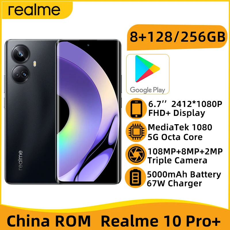 Realme 10 Pro Plus Celular, 8GB, 128GB, MediaTek 1080, 6.7 ", Tela OLED ...