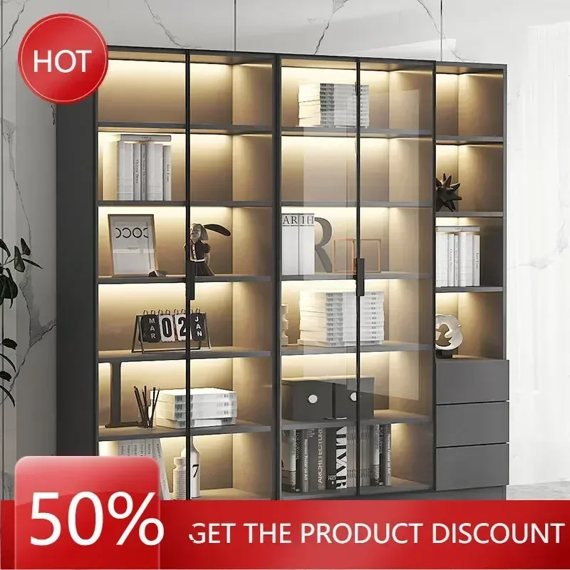 Dust-Proof-Bookcase-with-Glass-Door-Display-Cabinet-Modern-Light-Luxury ...