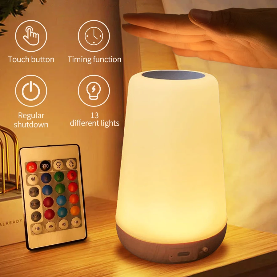 13-Color-Changing-Night-Light-RGB-Touch-Remote-Control-Dimmable-Lamp ...