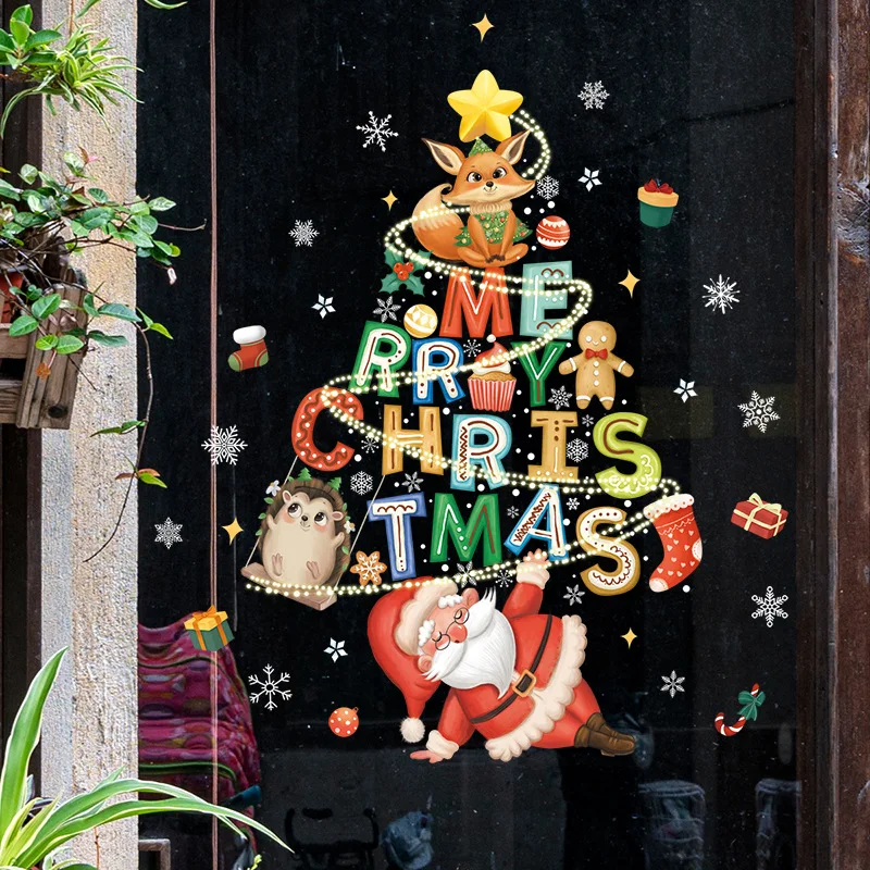 Cartoon-Christmas-Window-Sticker-Noel-Glass-Wall-Decor-Xmas-Tree-Santa ...