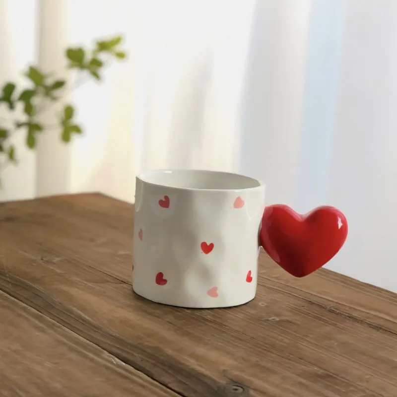 Creative-Hand-Drawn-Love-Heart-Cup-Cute-Round-Handle-Cup-Colorful-Polka ...