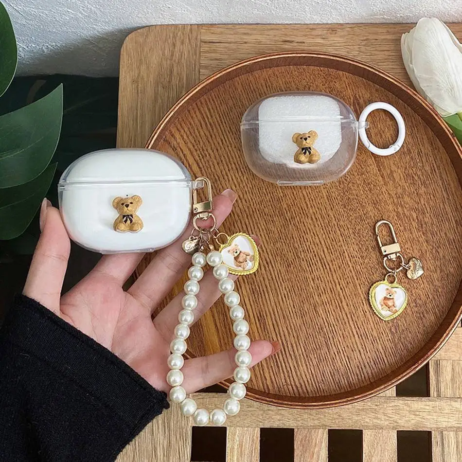 For Realme Buds T100 Case Cute Bear Pearl Pendant Earphone Cover ...