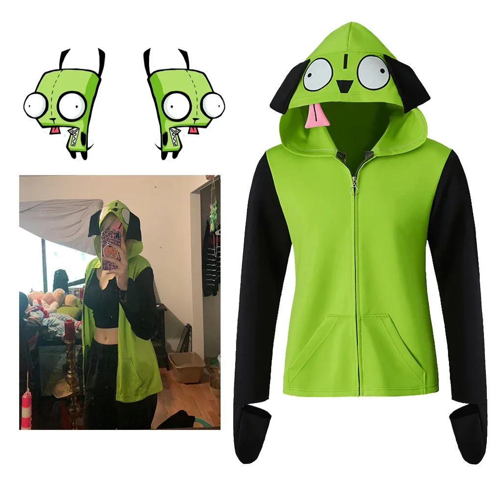 Anime Invaders Cosplay ZIM Cosplay Costume Green Hoodie Top Coat Adult ...
