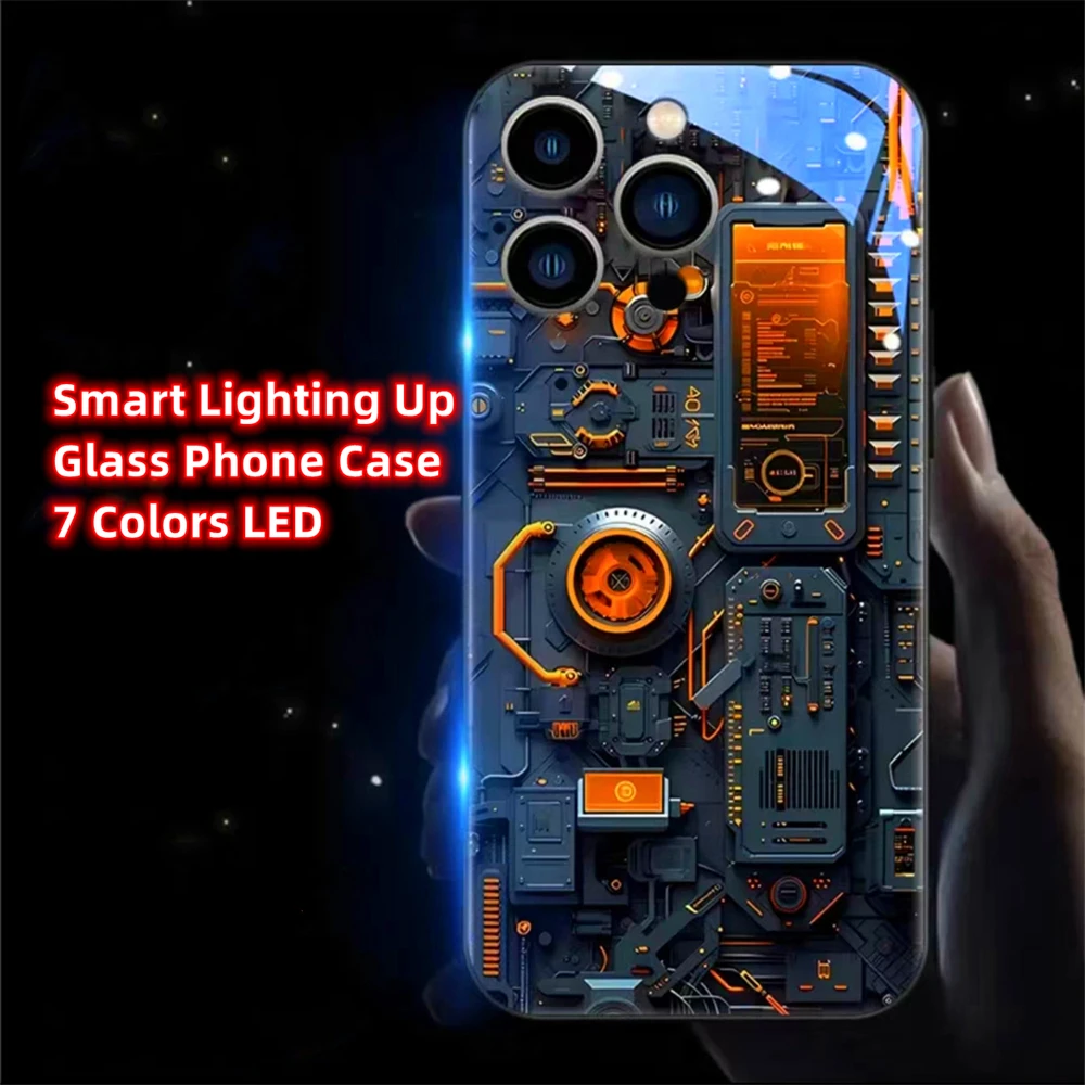 Cool-PCB-Structure-Smart-LED-Light-Glow-Tempered-Glass-Phone-Case-For ...