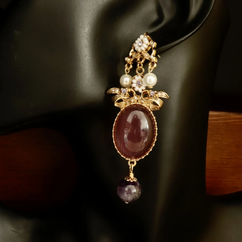 Exquisite-Handmade-Beaded-Stone-Pendant-with-Long-Drop-Earrings-for ...