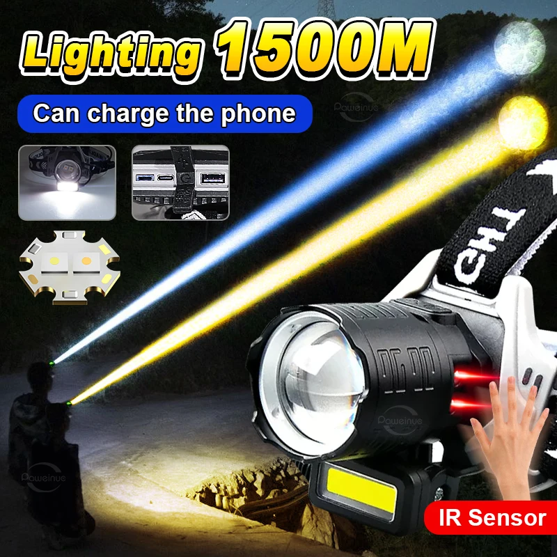 New-Long-Shot-LED-Headlamp-Powerful-Head-Flashlight-8600LM-Yellow-Light ...