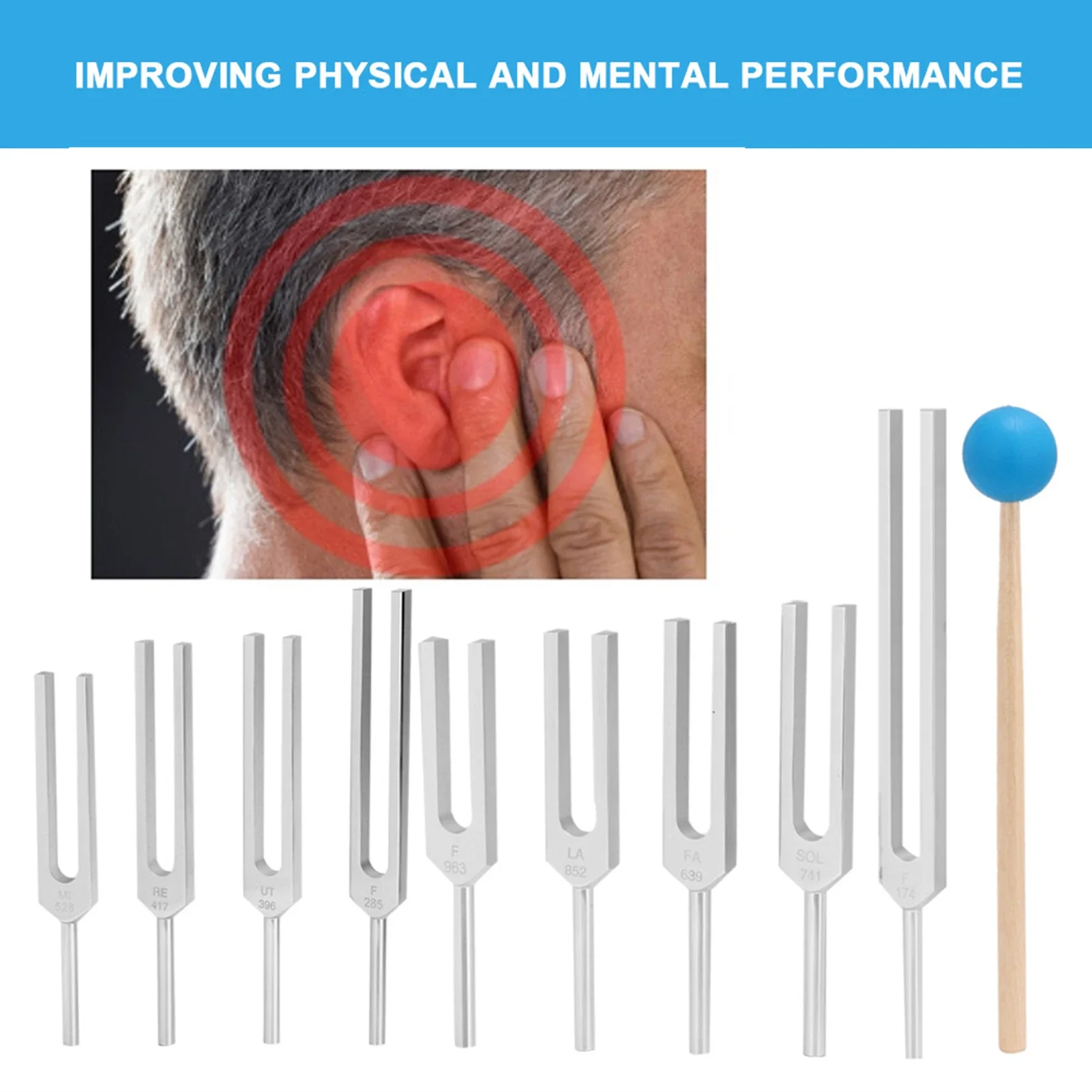 9Pcs-Tuning-Fork-Set-174-285-396-417-528-639-741-852-963HZ-Chakra ...