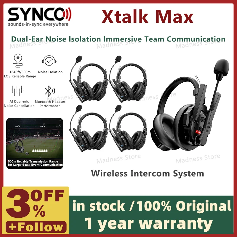 New SYNCO Xtalk XMAX X2 X5 X9 X13 Wireless Headset Full-duplex Intercom Communication System for ...