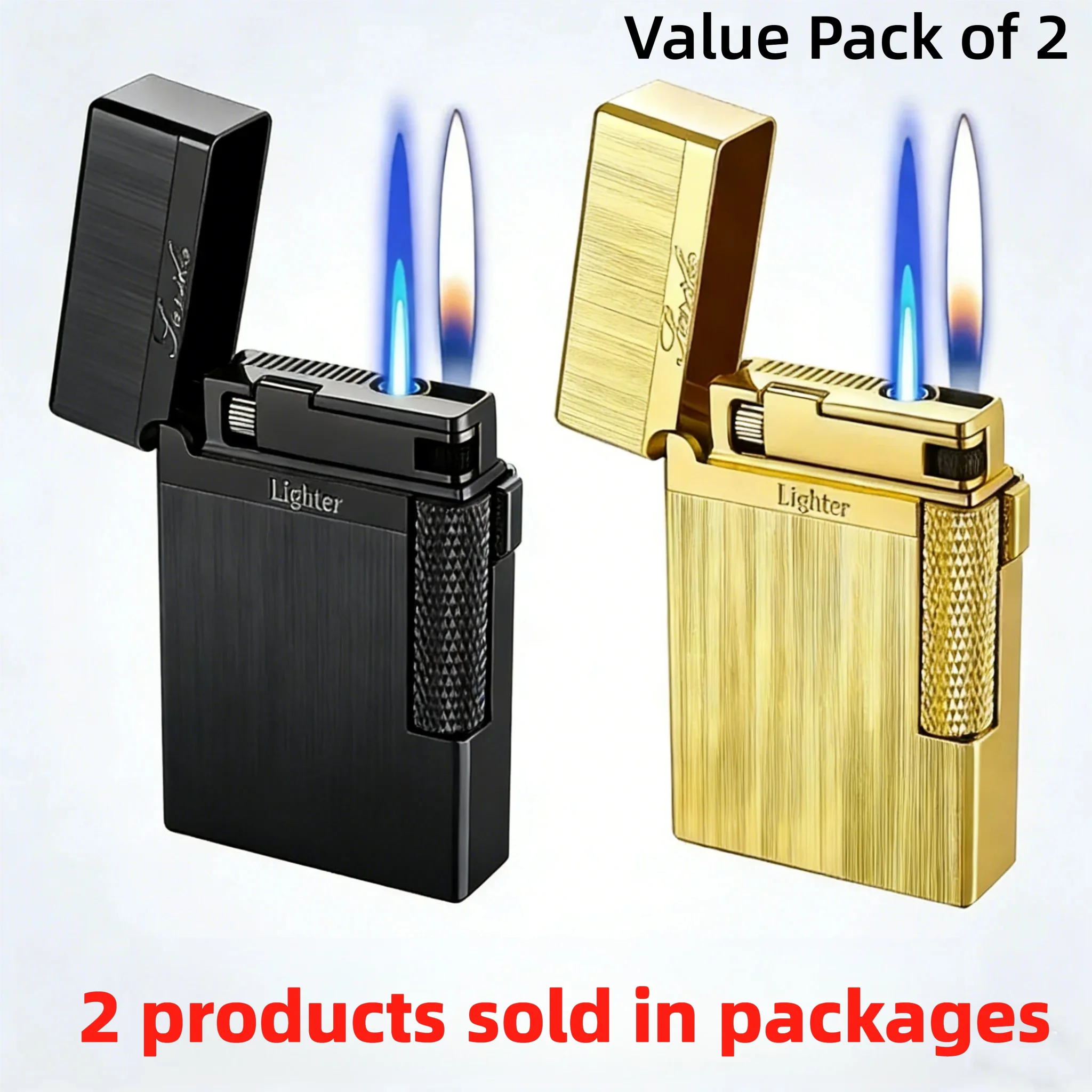 2-Pack Metal Windproof Gas Cigarette Lighter Jet Torch Soft Fire Two ...
