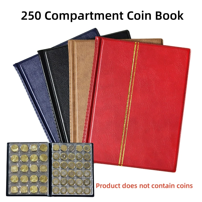 250 Pockets Coin Storage Collection Album PU Leather Commemorative Coin ...