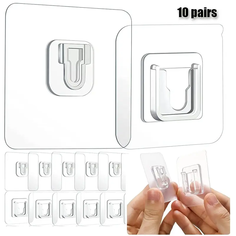 10 Pairs Double Sided Adhesive Wall Hooks Hanger Waterproof Transparent ...