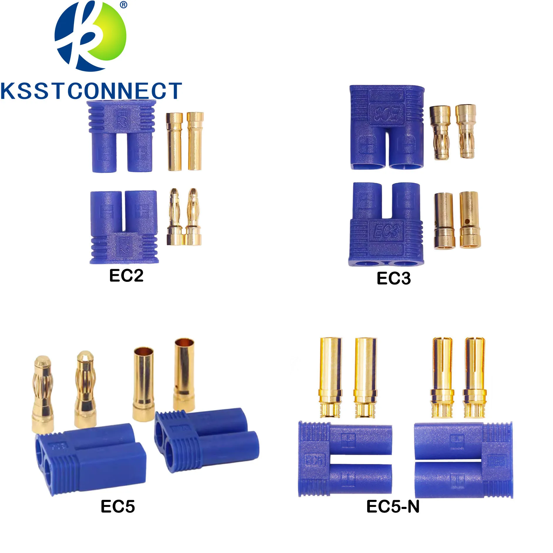 10-Pair-EC2-EC3-EC5-Banana-Plug-Female-Male-2mm-3-5mm-5mm-Bullet-Gold ...