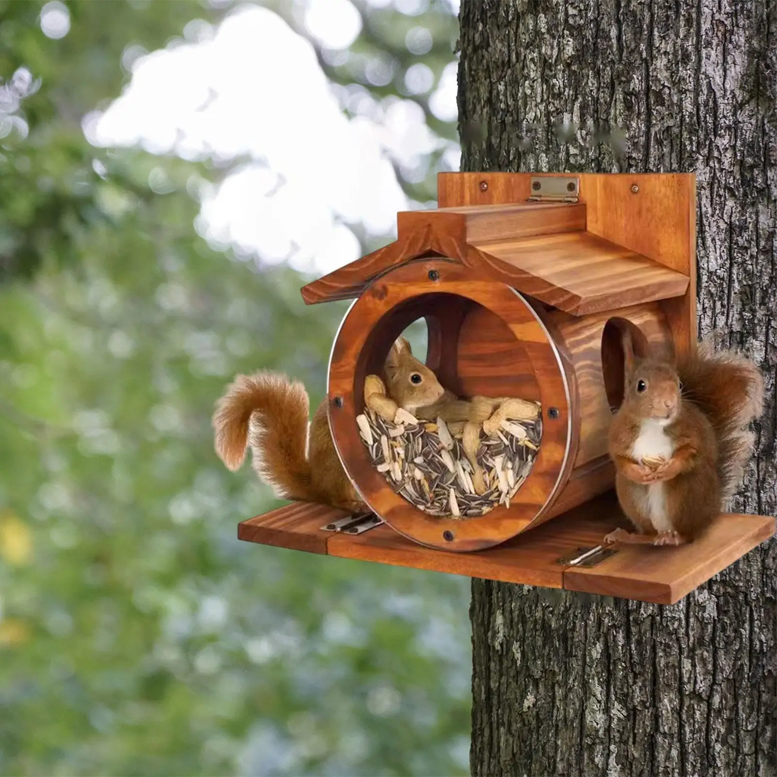 Wooden Squirrel Feeder Wooden Chipmunk Feeder Food Dispenser Wall ...
