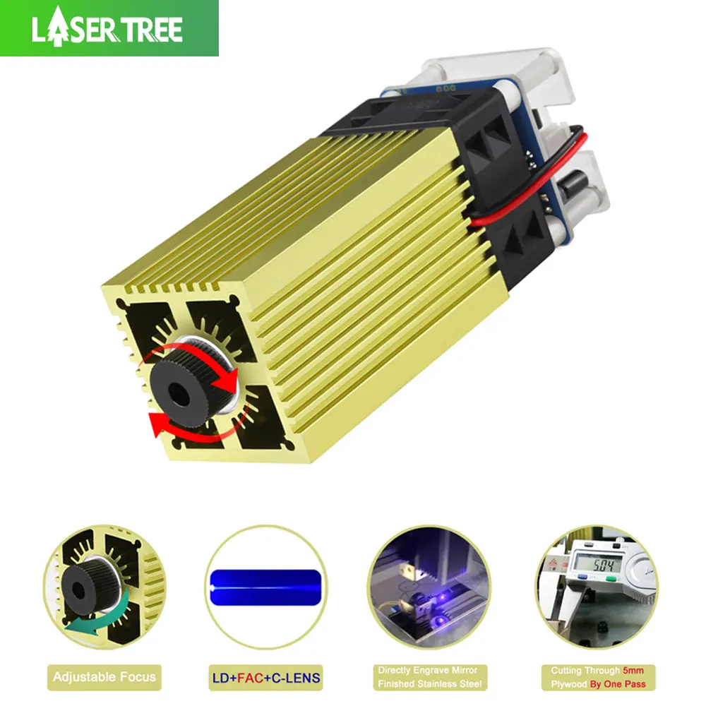 LASER TREE 20W 30W 40W Laser Module 12V Adjustable Focus Blue Laser CNC ...