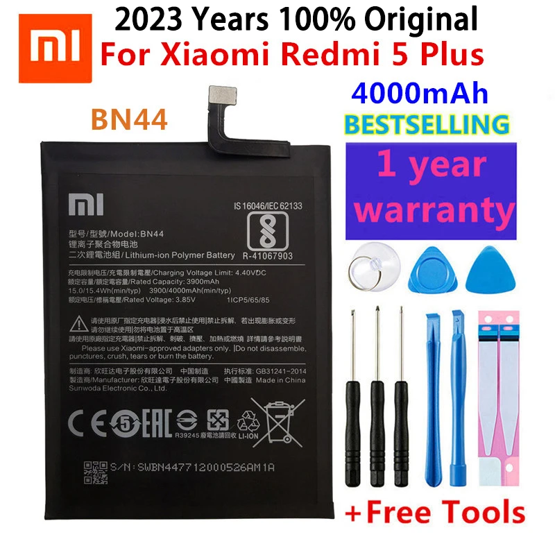 Batería original Xiao mi BN44 100% mAh para Xiaomi Redmi 5 Plus Red mi ...