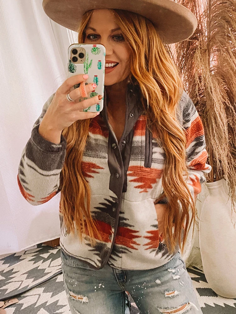 Gypsylady Aztec Printed Vintage Jackets Autumn Winter Retro Boho Women Pocket Western Chains ...