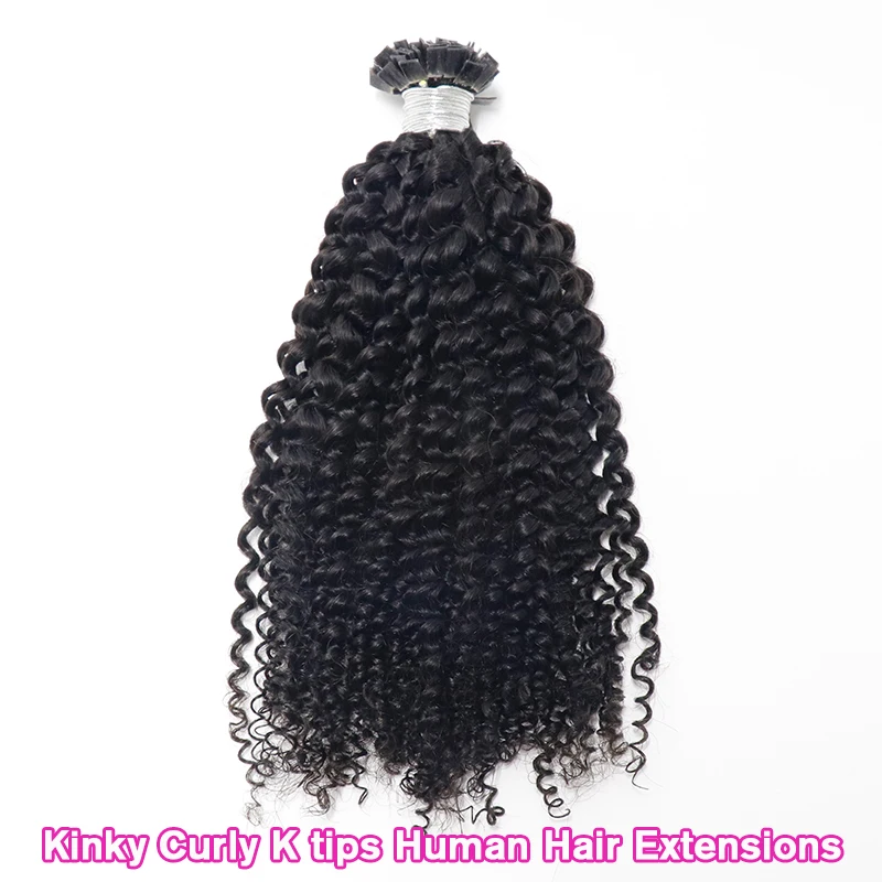 Kinky Curly Fusion K Tips Hair Extension Human Hair 3C4A Curly Keratin ...