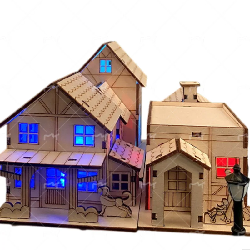 Miniature House Building kit LED Light Wooden Constructor Prefabricated ...