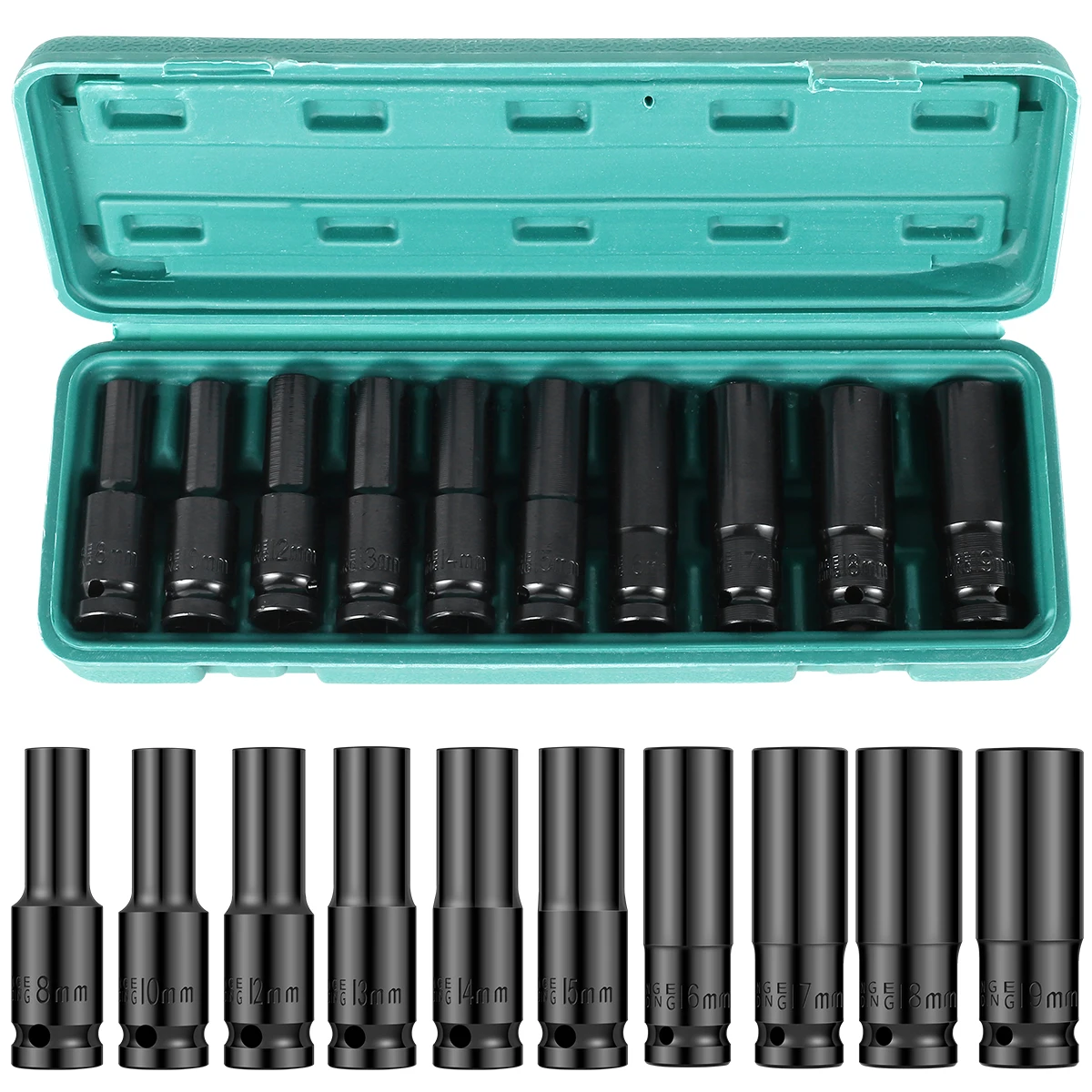 10Pcs-Deep-Impact-Socket-Set-Drive-Metric-Wrench-Socket-8-to-19mm-Heavy ...