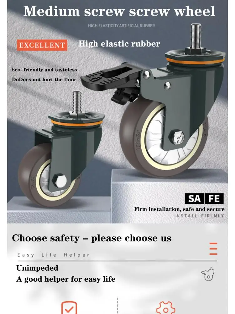 1-Pc-3-Inch-M10-M12-M14-M16-M20-Screw-Universal-Wheel-With-Brake-Rubber ...