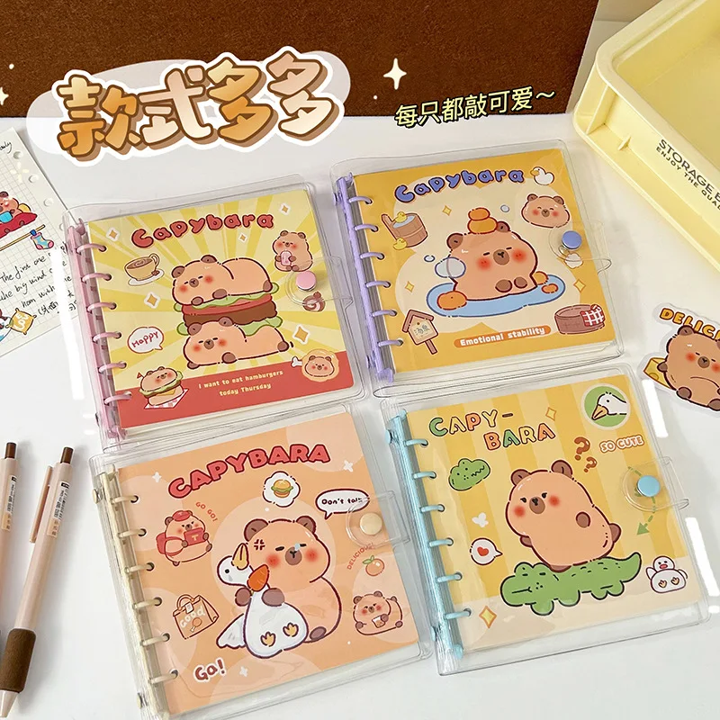 Capybara-Cartoon-Cute-Transparent-Pocket-Loose-leaf-6-Ring-Diary-Agenda ...