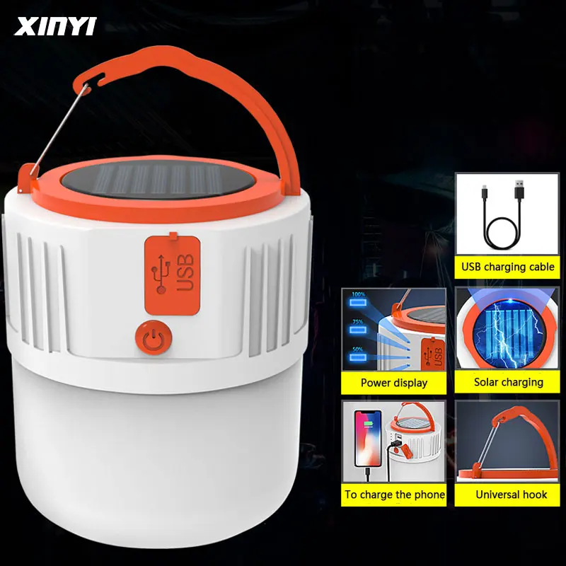 100W Rechargeable LED Bulb Lamp Remote Control Solar Charge Lantern ...