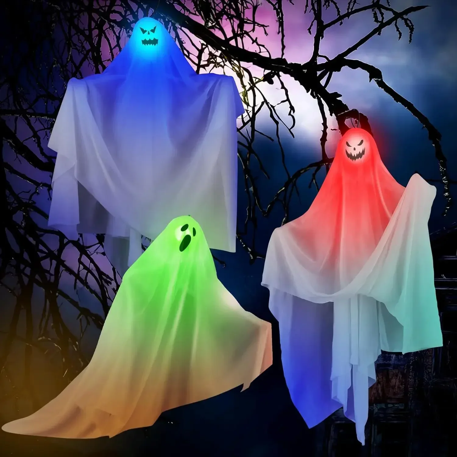 1-10PCS Halloween LED Lights Glowing Decor Hanging Scary Phantom for ...