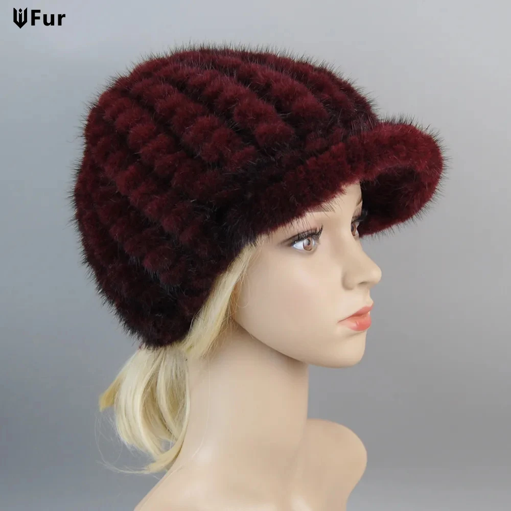 Nouveau Russie dame hiver tricoté à la main réel vison fourrure chapeau ...