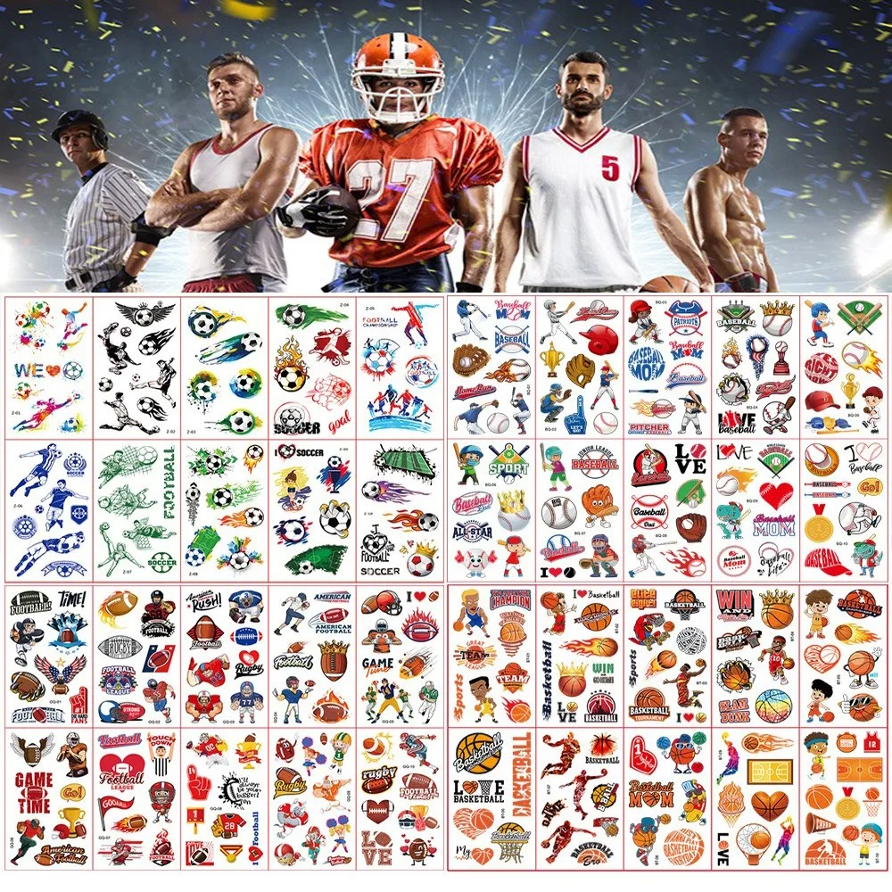 10Pcs/set Sports Football Basketball Rugby Baseball Temporary Tattoo ...
