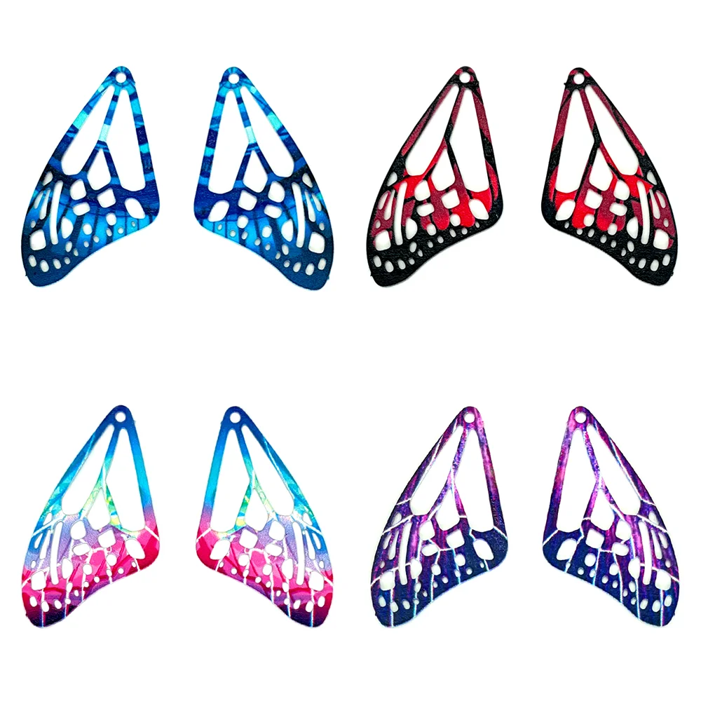 10pcs 19*35mm Hollow Butterfly Wing Pendant Multicolor Filigree Charms ...