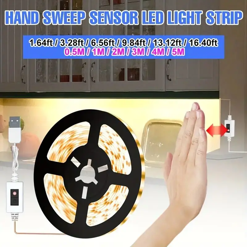 Motion-Sensor-LED-Strip-Lights-USB-5V-2835-Hand-Sweep-Dimmable-Flexible ...