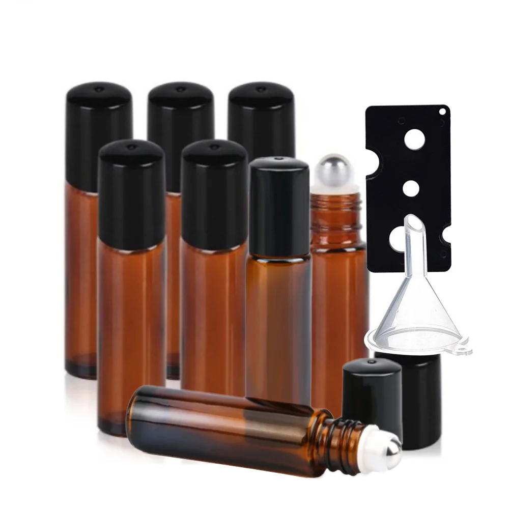 7pcs 10ml Amber Blue Glass Roller Bottles Leakproof Empty Refillable ...
