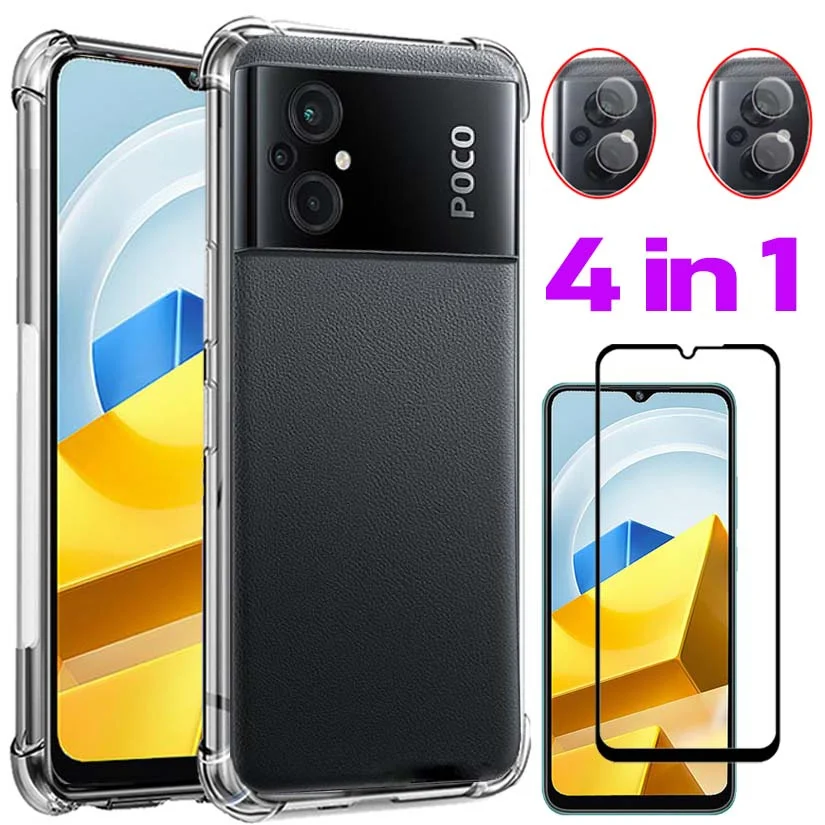 4-in-1-Case-For-Xiaomi-Poco-M5-Silicone-Cases-Tempered-Glass-Poco-M5 ...