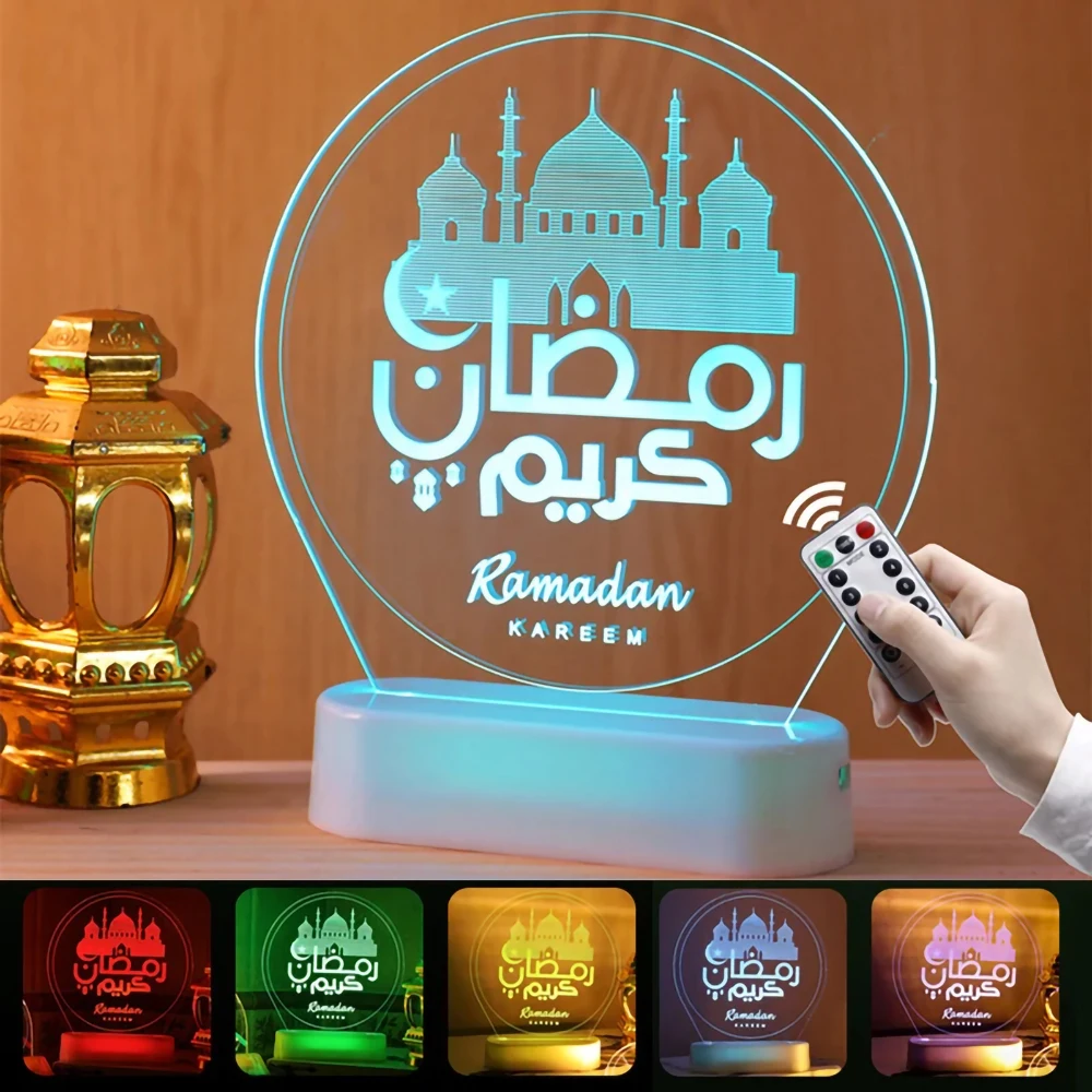 LED Eid Mubarak Moon Night Light 3D Acrylic Ramadan Bedroom Decorative ...