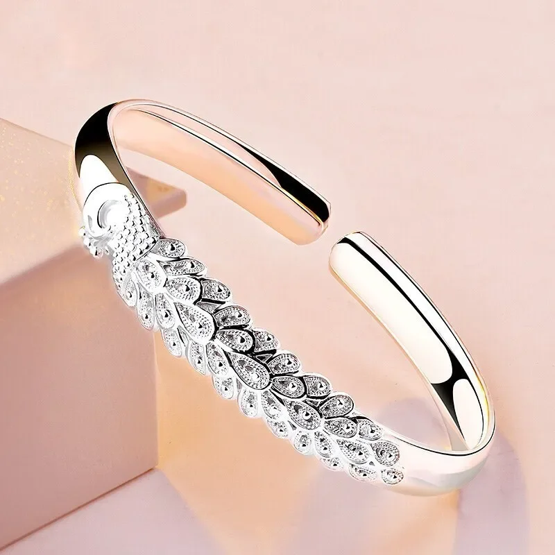 925-Sterling-Silver-Peacock-Opening-Screen-Bracelet-For-Women-Luxury ...