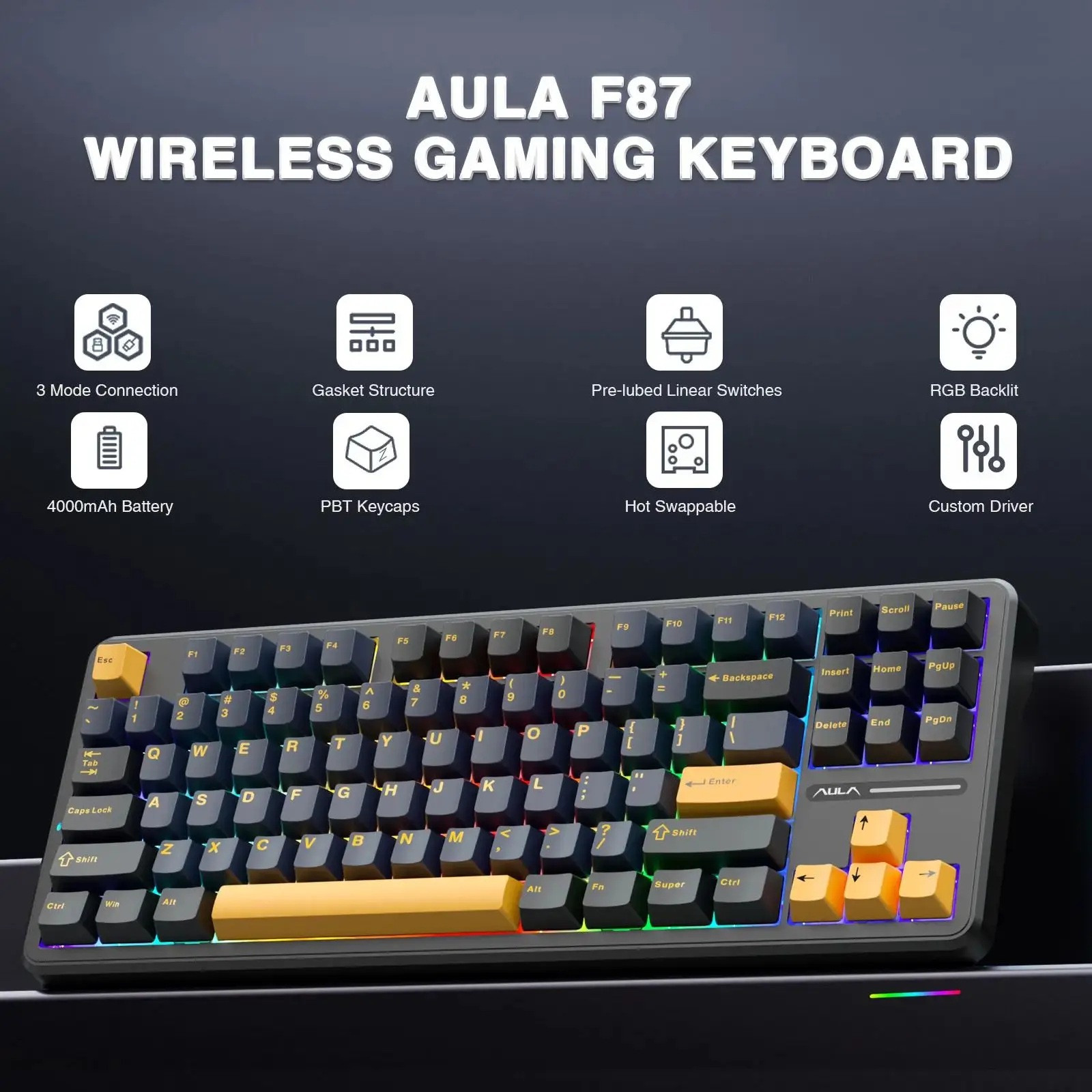 AULA-F87-Pro-Gasket-Gaming-Mechanical-Keyboard-75-TKL-Layout-Wireless-Hot-Swap-RGB-Custom ...