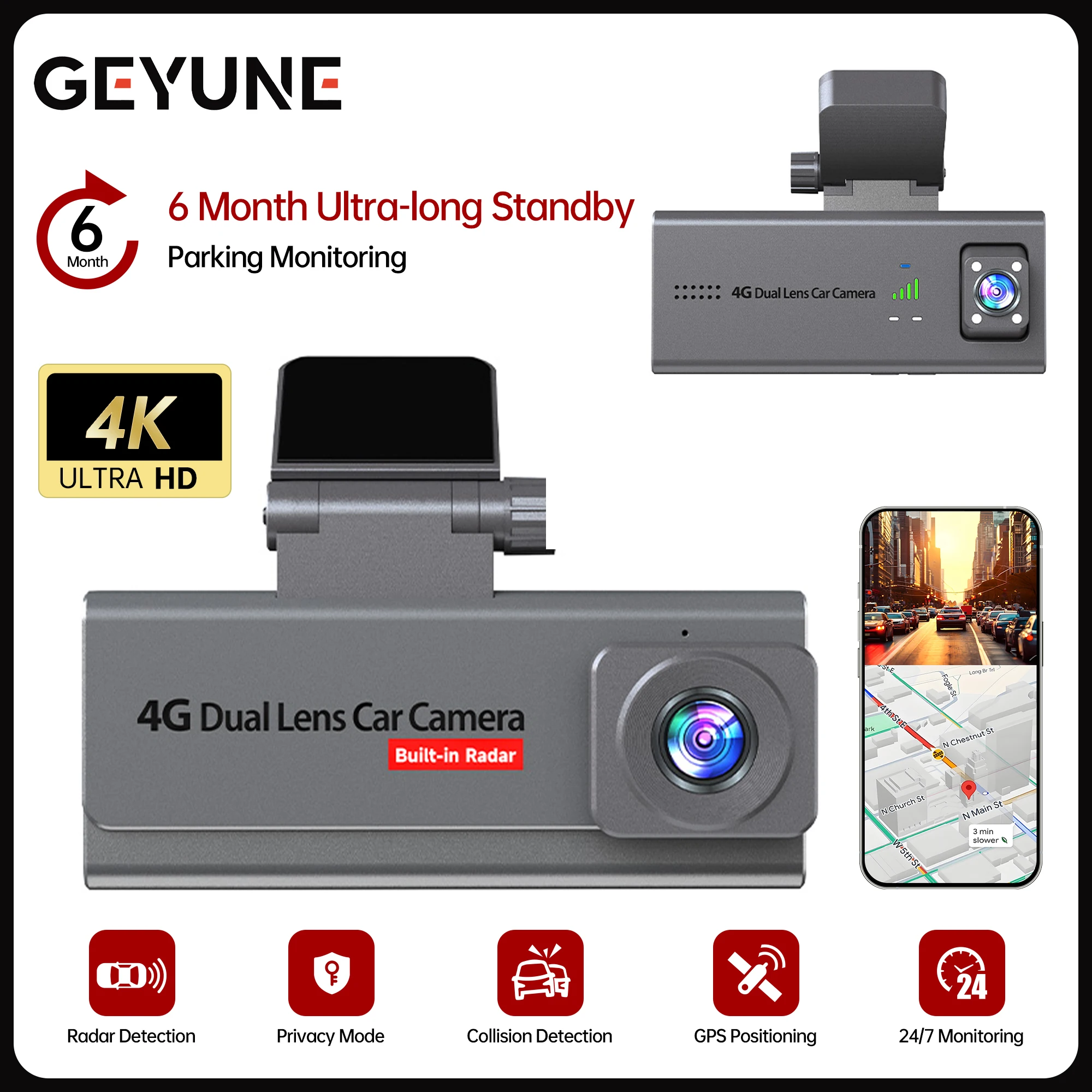 4K 4G Dash Cam Mini Car DVR Front and Rear Dual Lens GPS for Car Camera ...