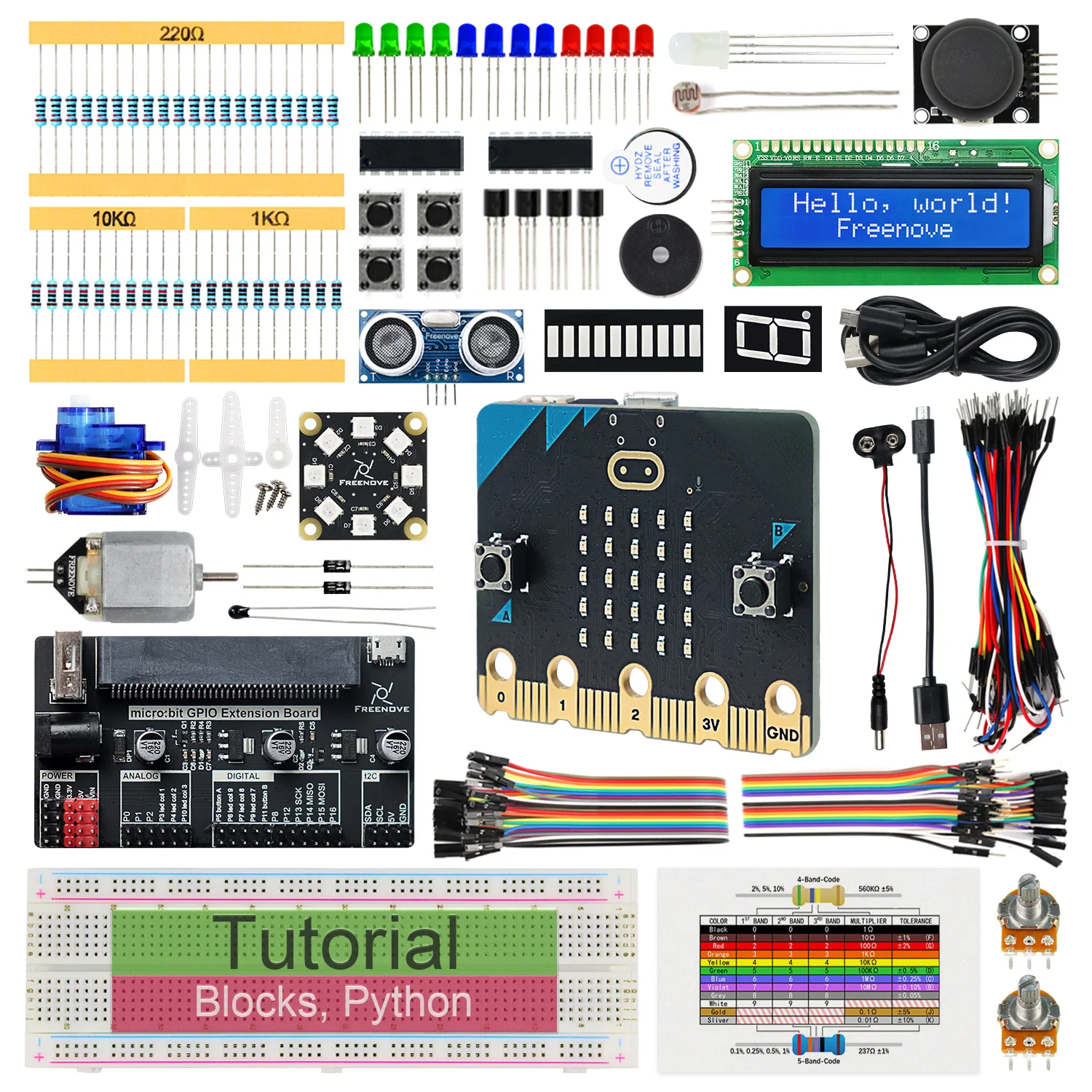 Freenove super starter kit para bbc micro:bit v2, tutorial detalhado de 266 páginas, 192 itens ...